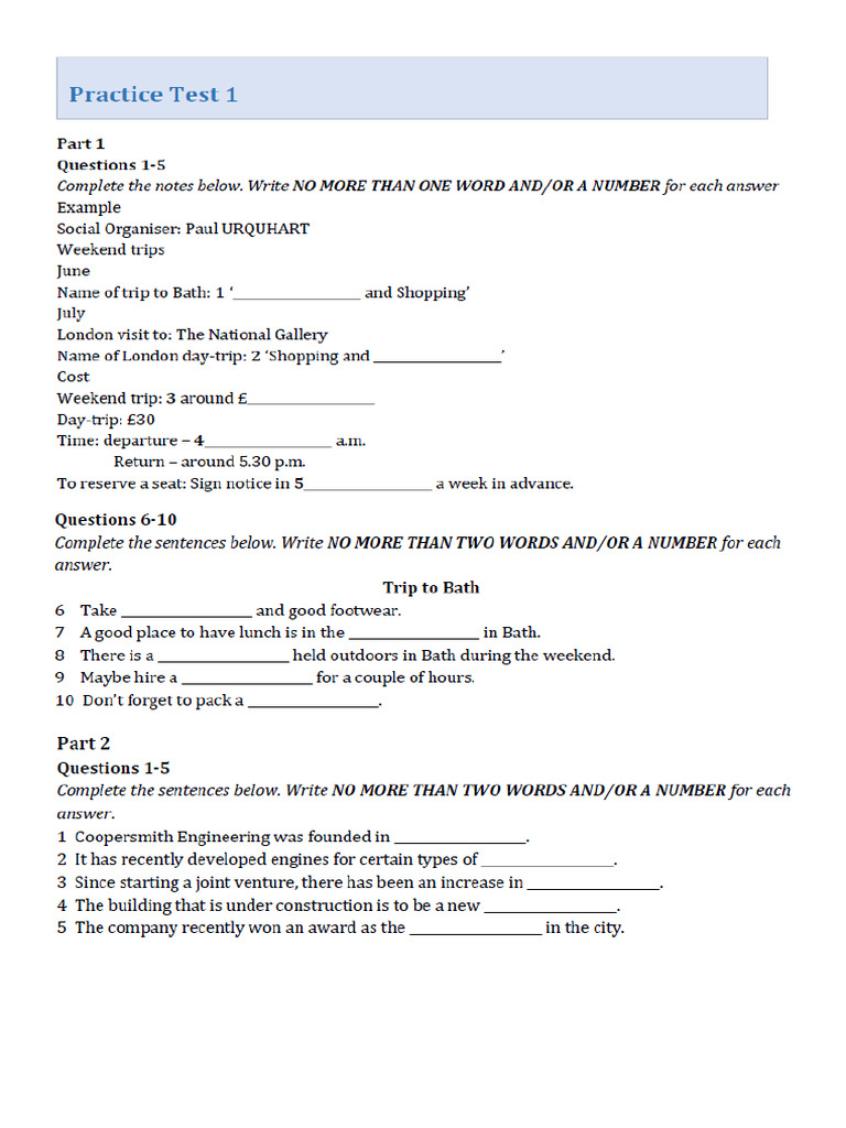 Practice Test 1 (Listening & Reading) | PDF