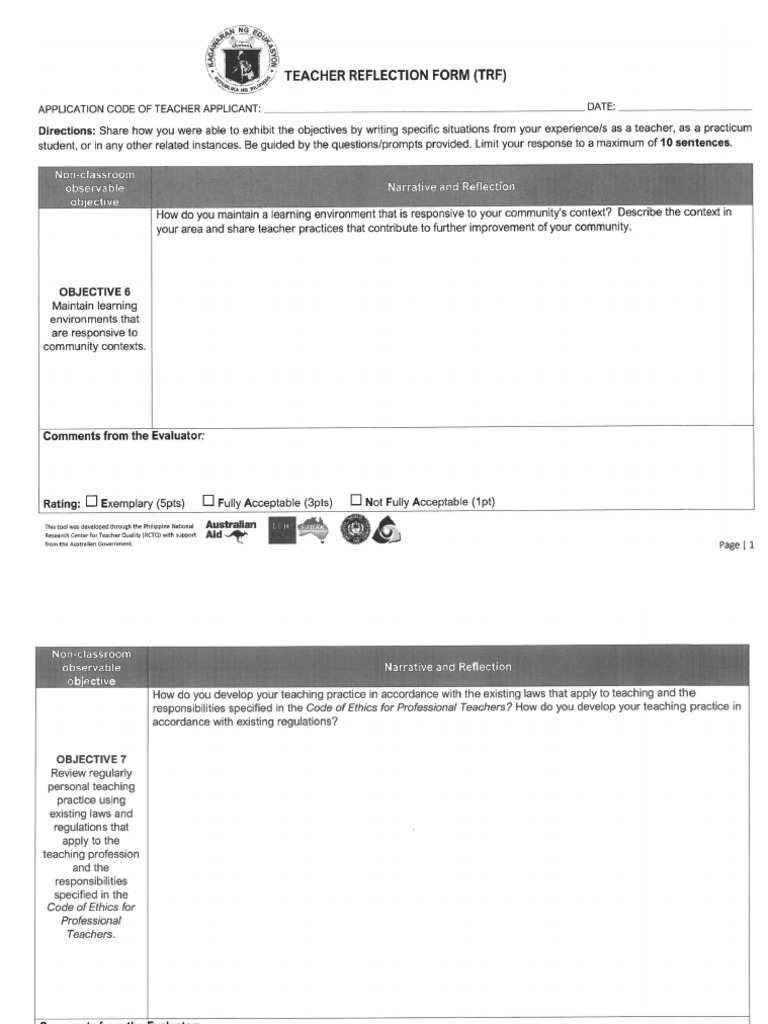 S Actual Question - TRF - Teacher Reflection Form - Deped Ranking Forms ...