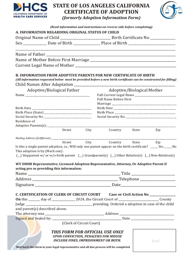 Adoptation Form | PDF | Adoption | Parent