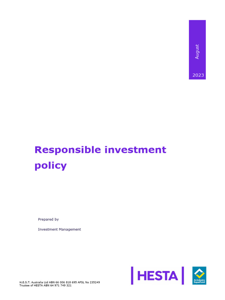 HESTA Responsible Investment Policy | PDF | Investment Management ...