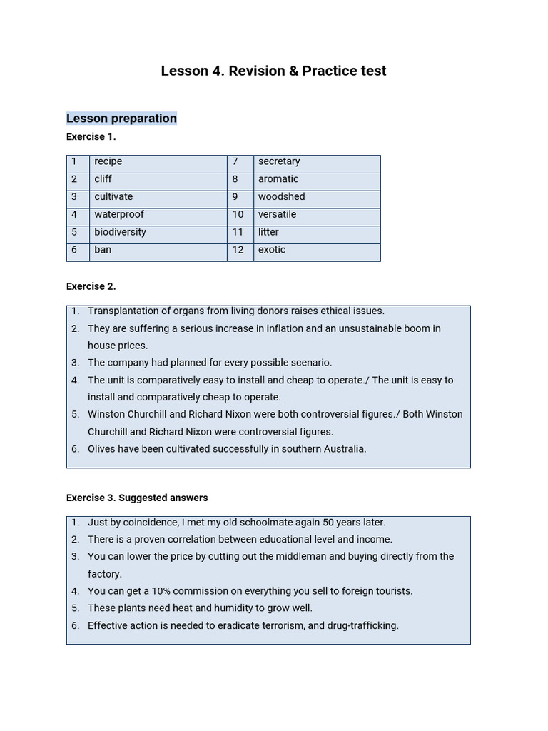 Listening Answers for Revision Test | PDF | Ginger