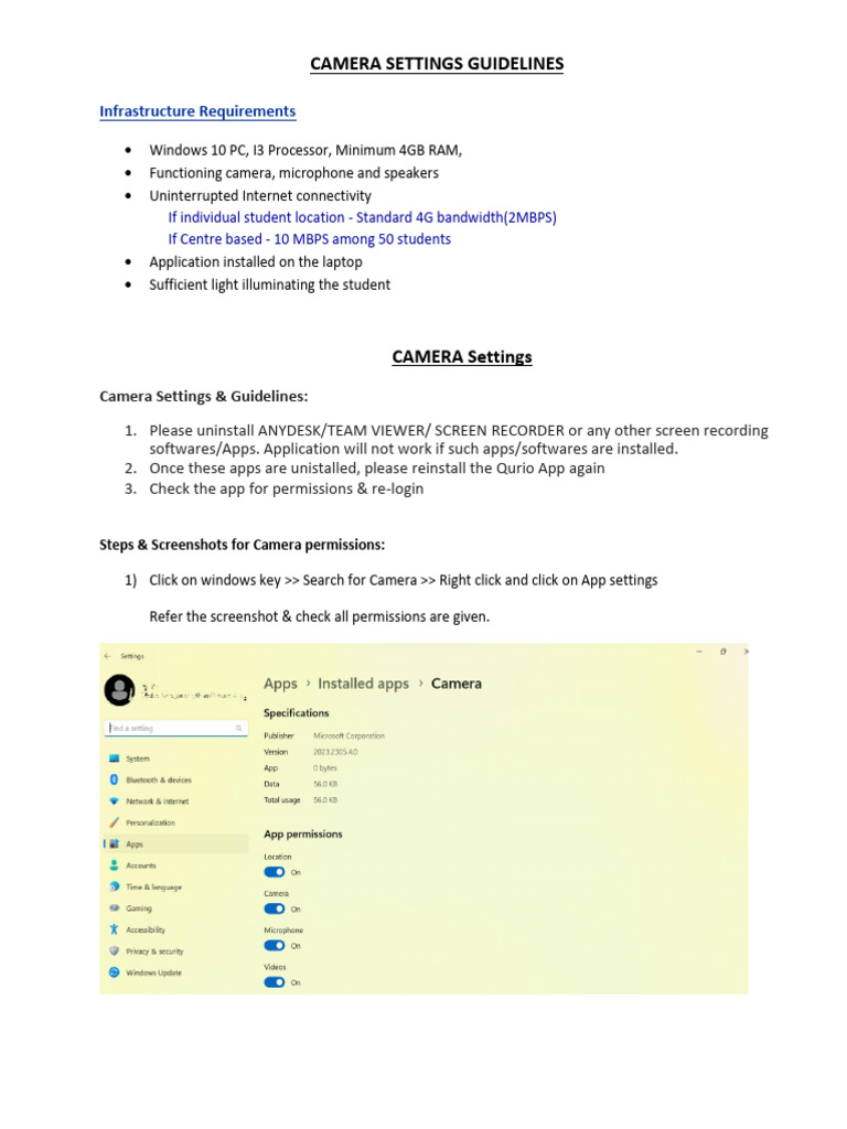 Camera Setup Guidelines for Exams | PDF | Computers
