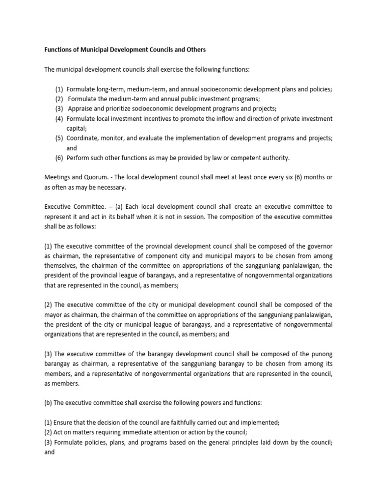 Functions of Municipal Development Councils and Others | PDF ...