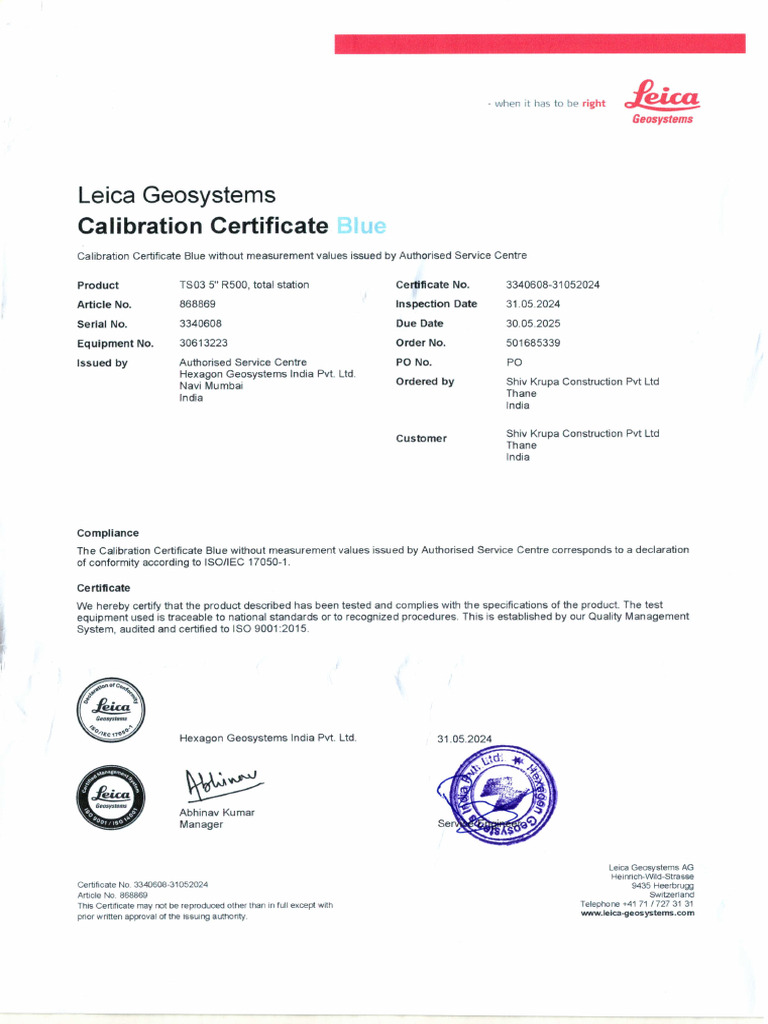 Calibration Certificate for Total Station | PDF | Calibration | Regulation