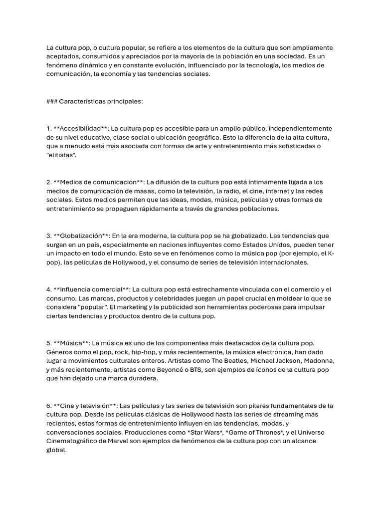 Definición y ejemplos de cultura pop | PDF | Globalización | Música pop