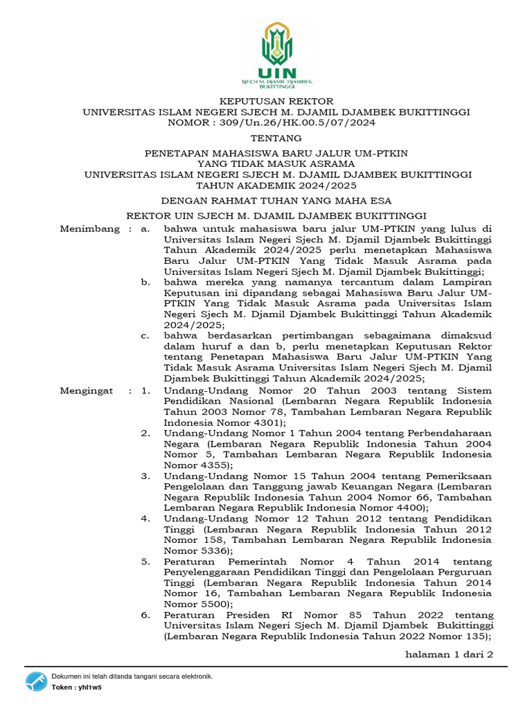 SK-Penetapan-Camaba-Tidak-Masuk-Asrama-Jalur-UM-PTKIN-Thn-2024_unlocked | PDF