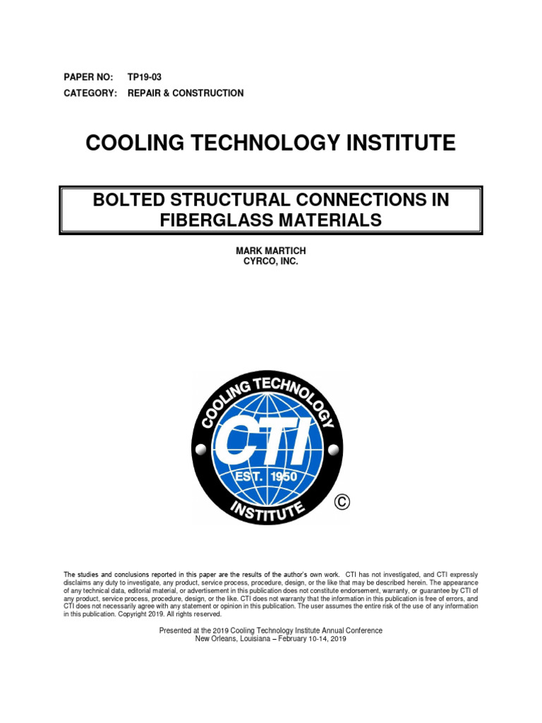 Cti 25 Bolted Structural Connections in Fiberglass Materials | PDF ...