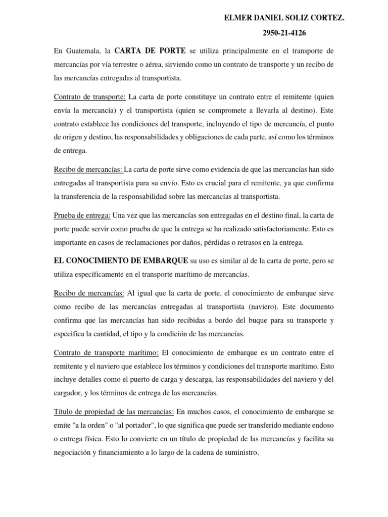 Carta de Porte y Conocimiento de Embarque | PDF | Derecho