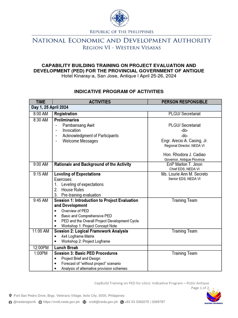 Indicative Program CapBuild Training On PED For PLGU Antique | PDF ...