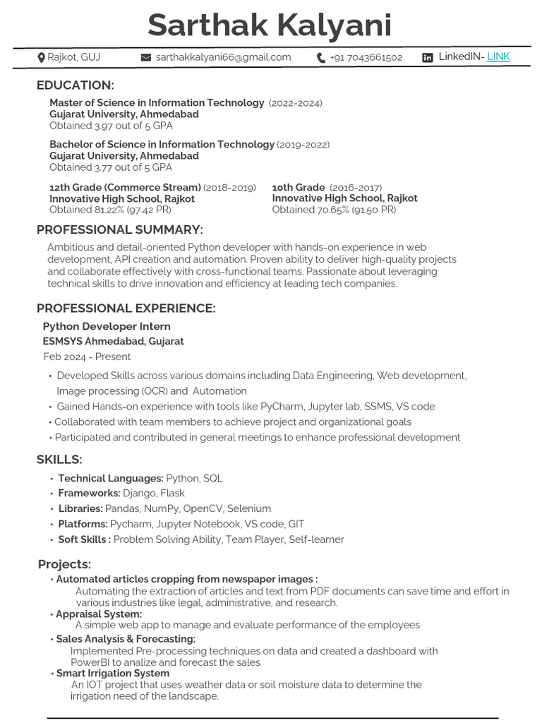 Python Developer Intern Profile | PDF