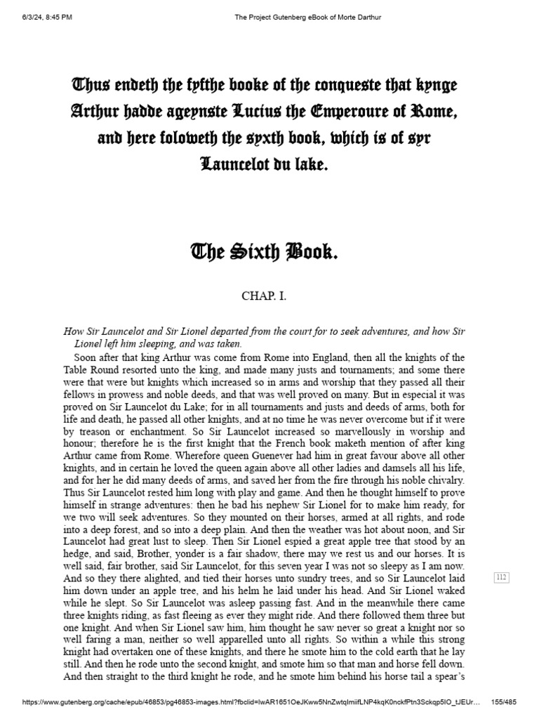 The Project Gutenberg Ebook of Morte Darthur | PDF | Lancelot | Le ...