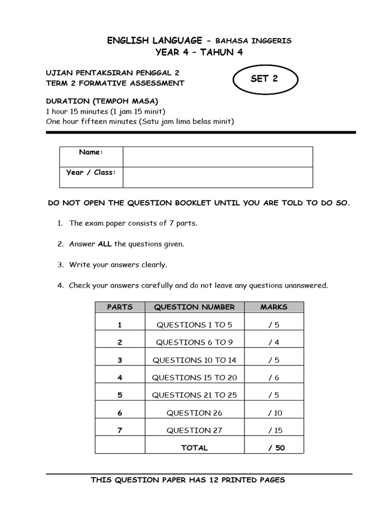 Upsa Bi THN 4 Set 2 2024 | PDF | Bald Eagle | Birds