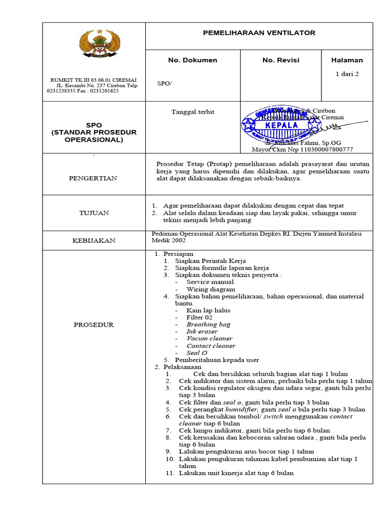 Spo Pemeliharaan Ventilator | PDF