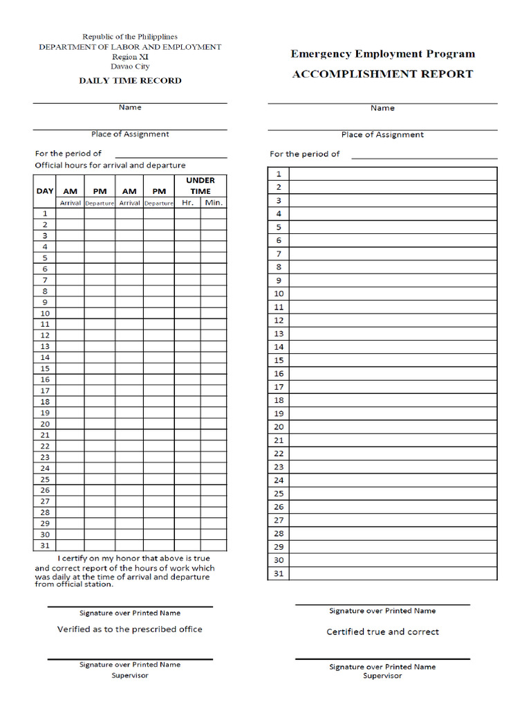Form - TUPAD DTR Long Size Bond | PDF