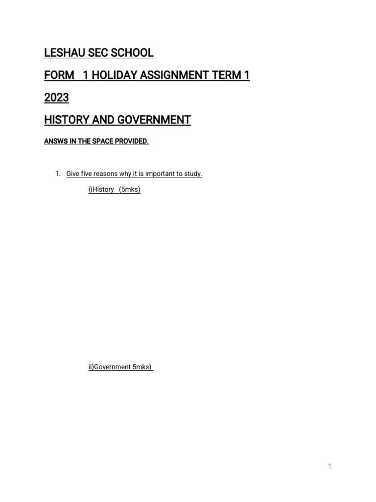 History-Form-1.end Term One | PDF