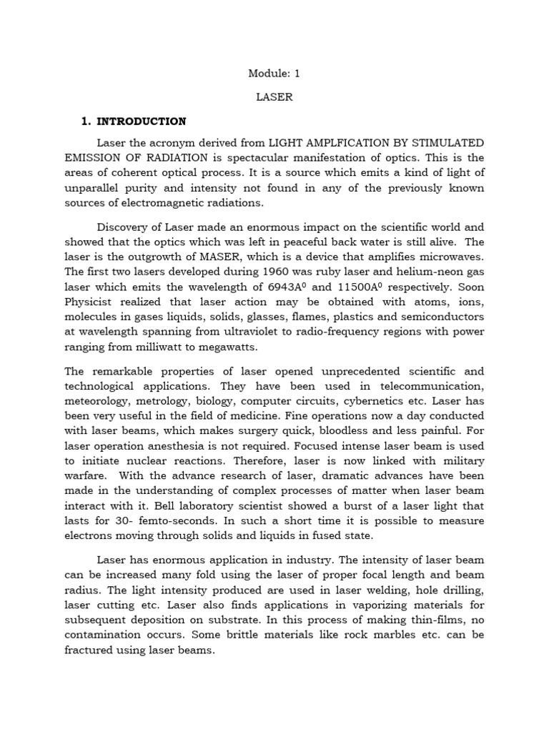 Phy Module 1 | PDF | Laser | Laser Diode