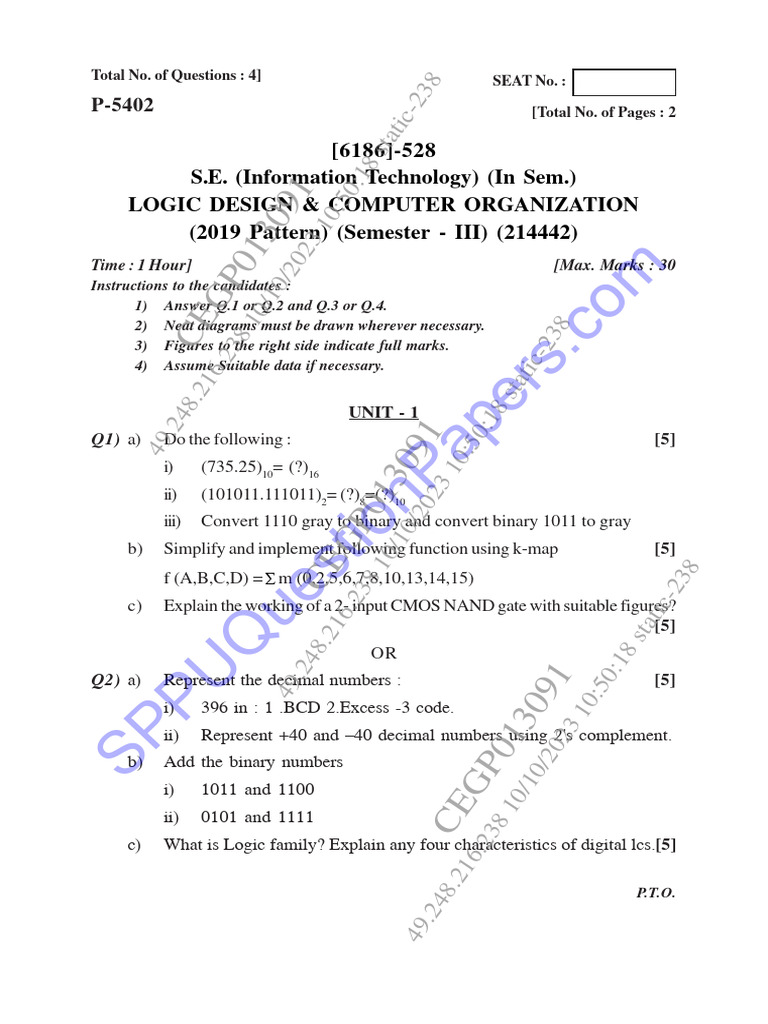 Be Information Technology Engineering Semester 3 2023 October Logic Design and Computer ...