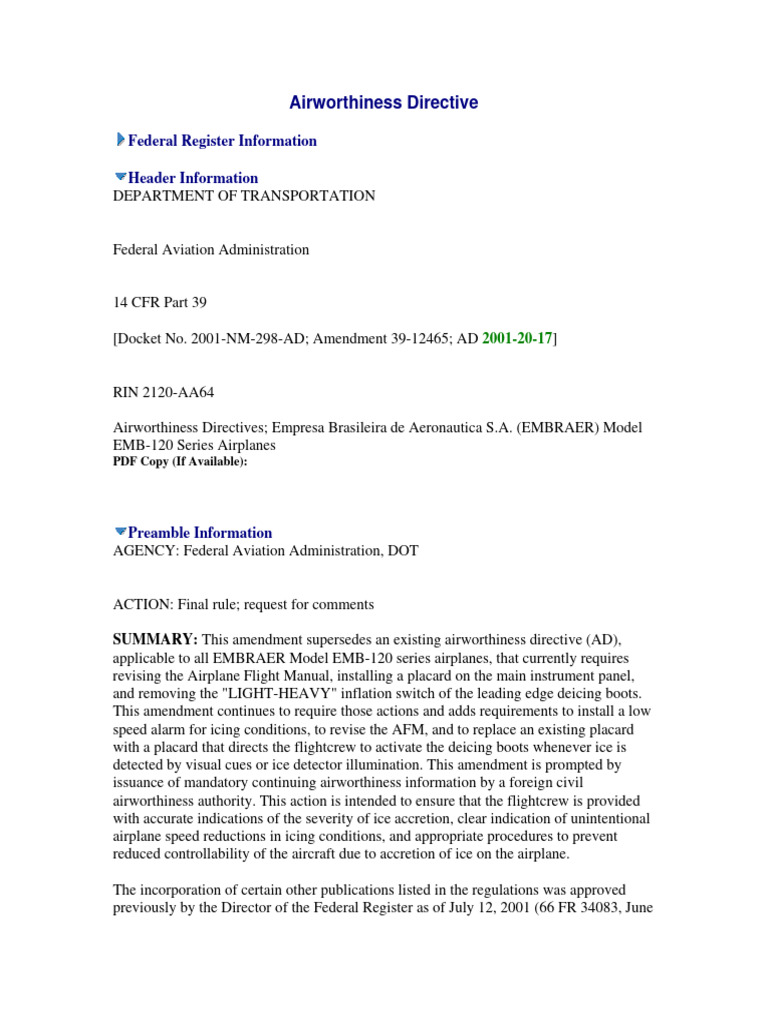 Airworthiness Directive: Federal Register Information Header ...