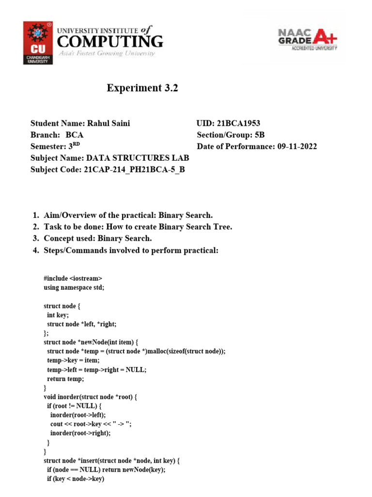 21bca1953 DS (3.2) | PDF | Computing | Algorithms And Data Structures