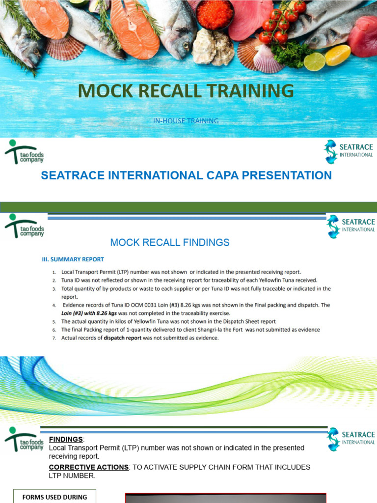 Seatrace International - Mock Recall - CAPA2023 | PDF