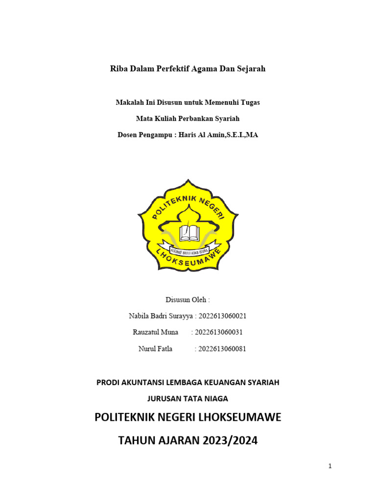 Makalah Riba Perfektif Riba Terhadap Agama Dan Sejarah PDF | PDF