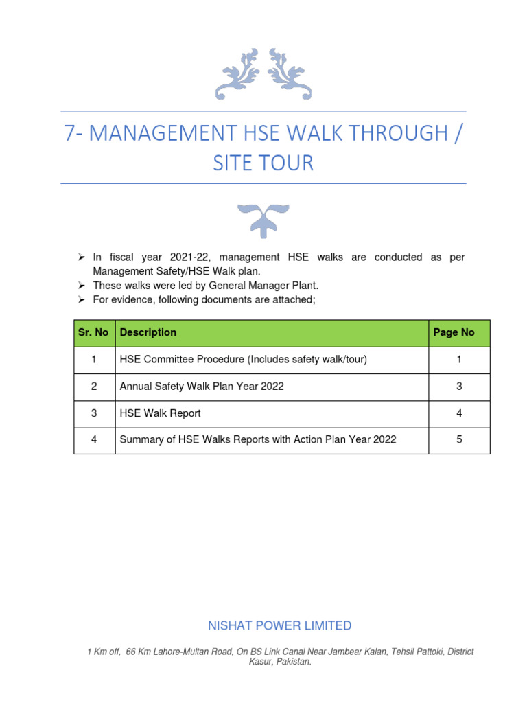 HSE Management Walkthrough Report 2022 | PDF | Occupational Safety And ...