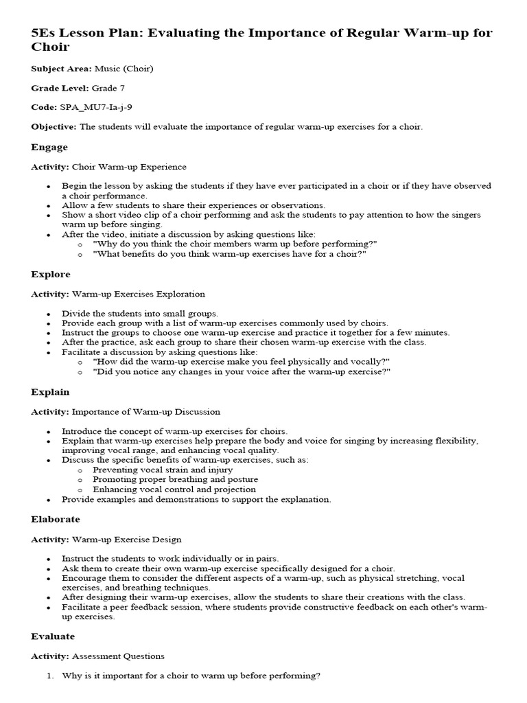 VA7 Evaluating The Importance of Regular Warm-Up For Choir | PDF | Singing | Choir