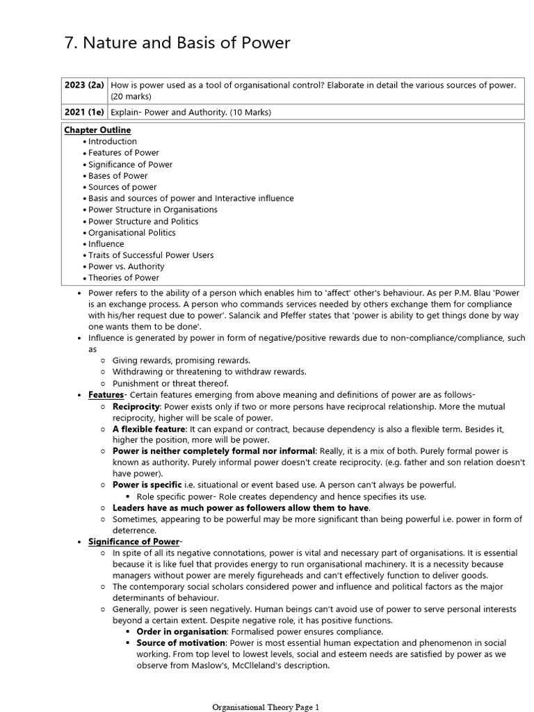 Nature and Basis of Power | PDF | Power (Social And Political) | Motivation