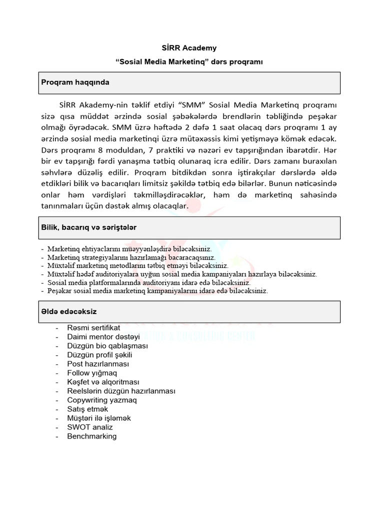 SİRR Academy SMM Kursu | PDF