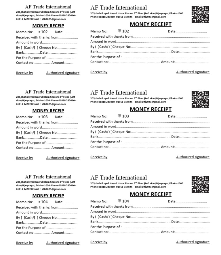 AF Trade International | PDF | Receipt | Cheque