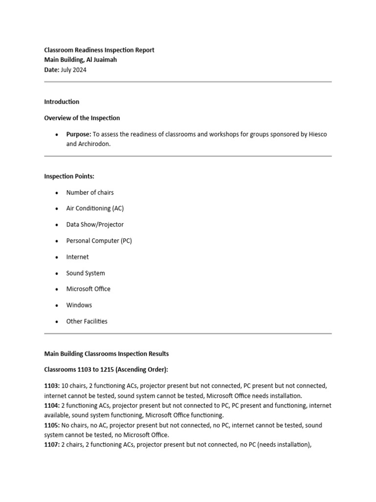 Classroom Readiness Inspection Report | PDF | Personal Computers ...