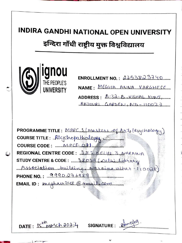 IGNOU MAPC Assignment on Psychopathology | PDF | Mental Disorder ...