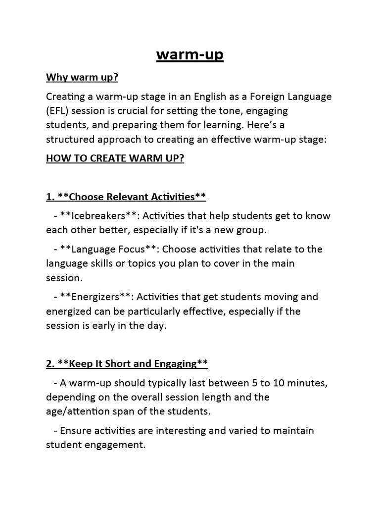 Warm Up Pdf English As A Second Or Foreign Language Teachers