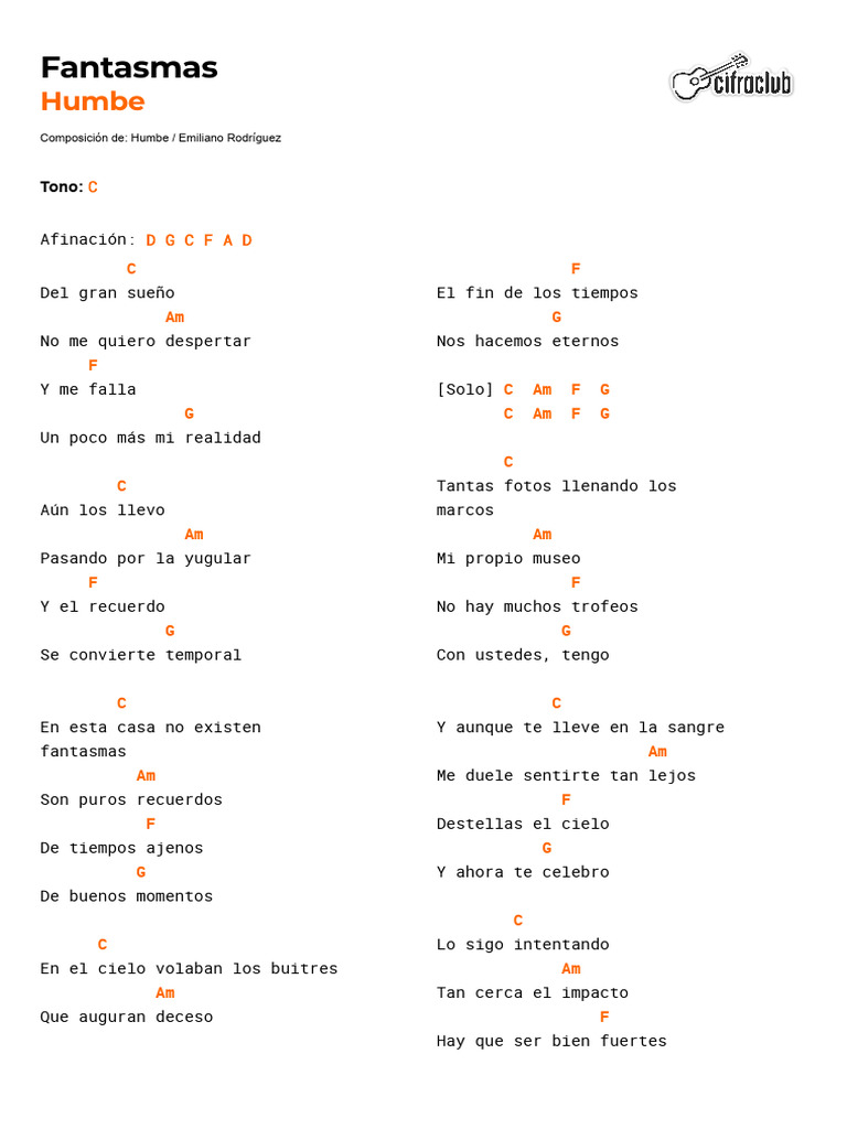 Canción "Fantasmas" de Humbe: Letra y Acordes | PDF