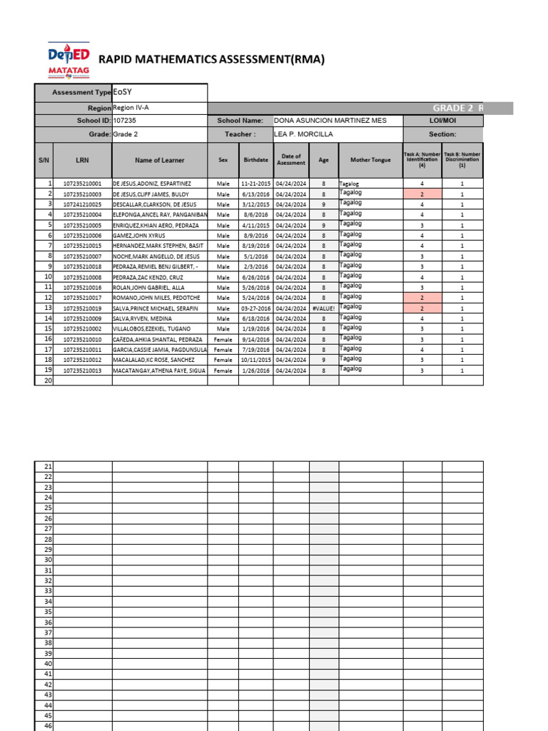 RMA G2Scoresheet v3 | PDF | Elementary Mathematics | Arithmetic