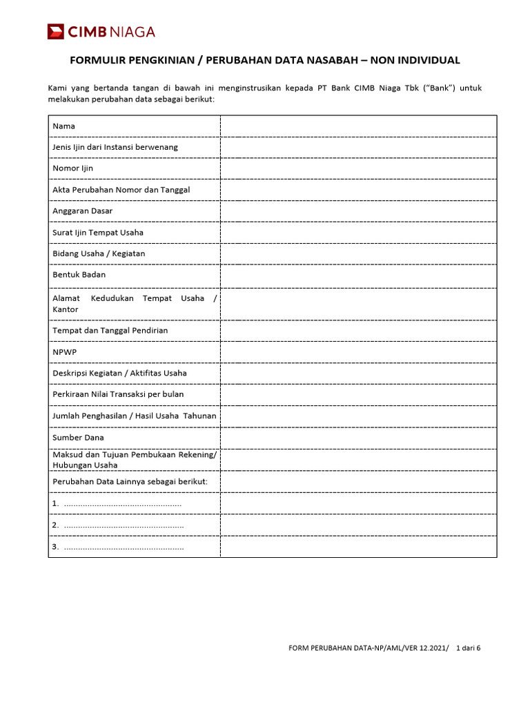 Form Pengkinian Data | PDF