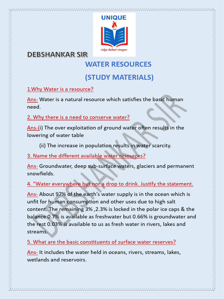 Water Resource Study Materials | PDF | Irrigation | Groundwater
