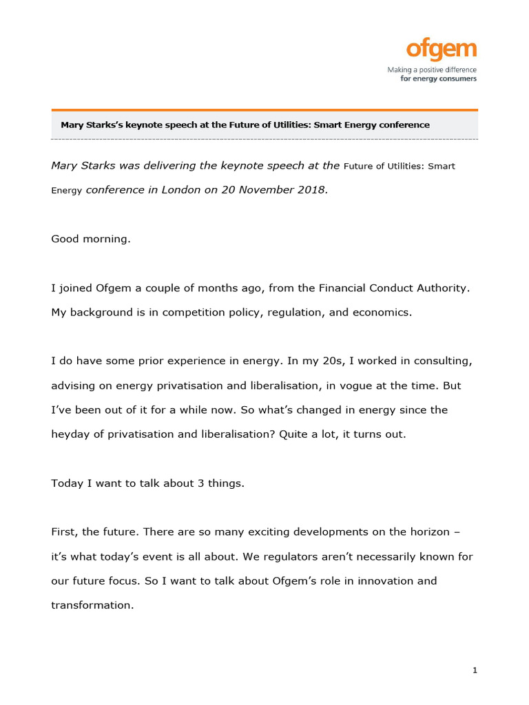 Mary Starks Keynote Speech at The Future of Utilities Smart Energy ...