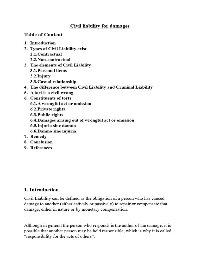 Civil Liability For Damages | PDF | Damages | Tort