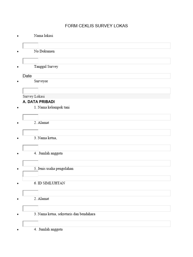 Form Ceklis Survey Lokas | PDF