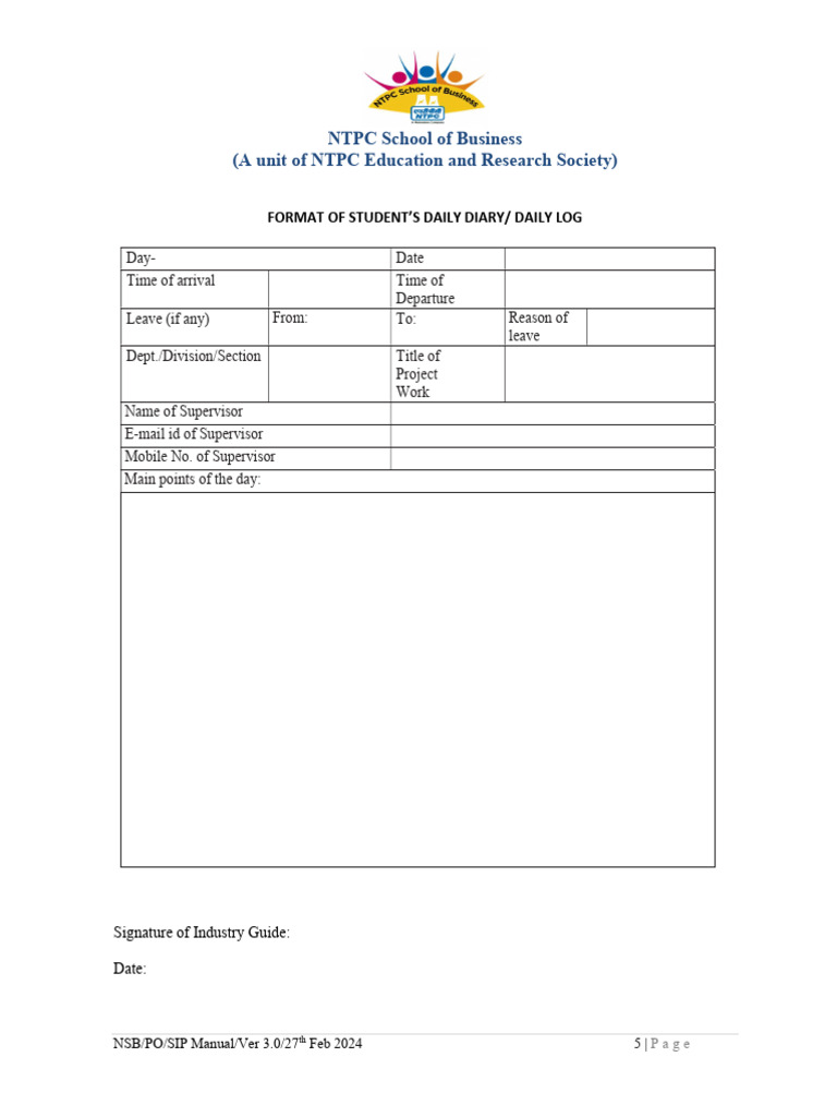 Student Daily Diary Format Guide | PDF | Career & Growth