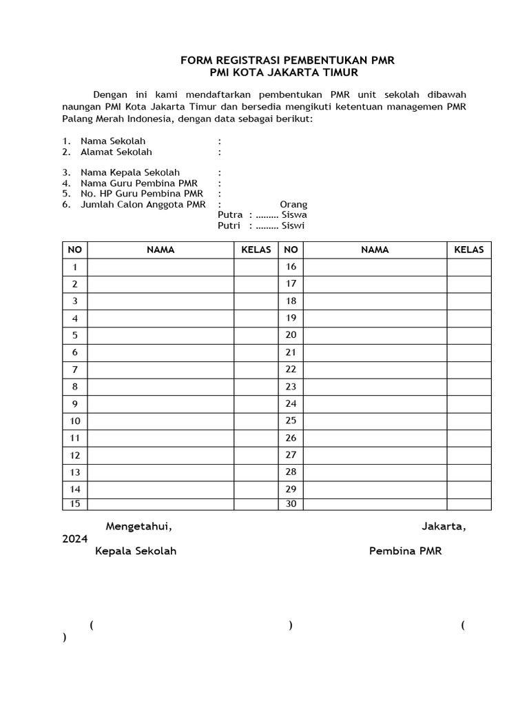 Formulir Registrasi PMR Jakarta Timur | PDF