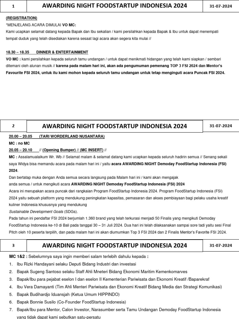 Cue Card Gala Dinner FSI | PDF