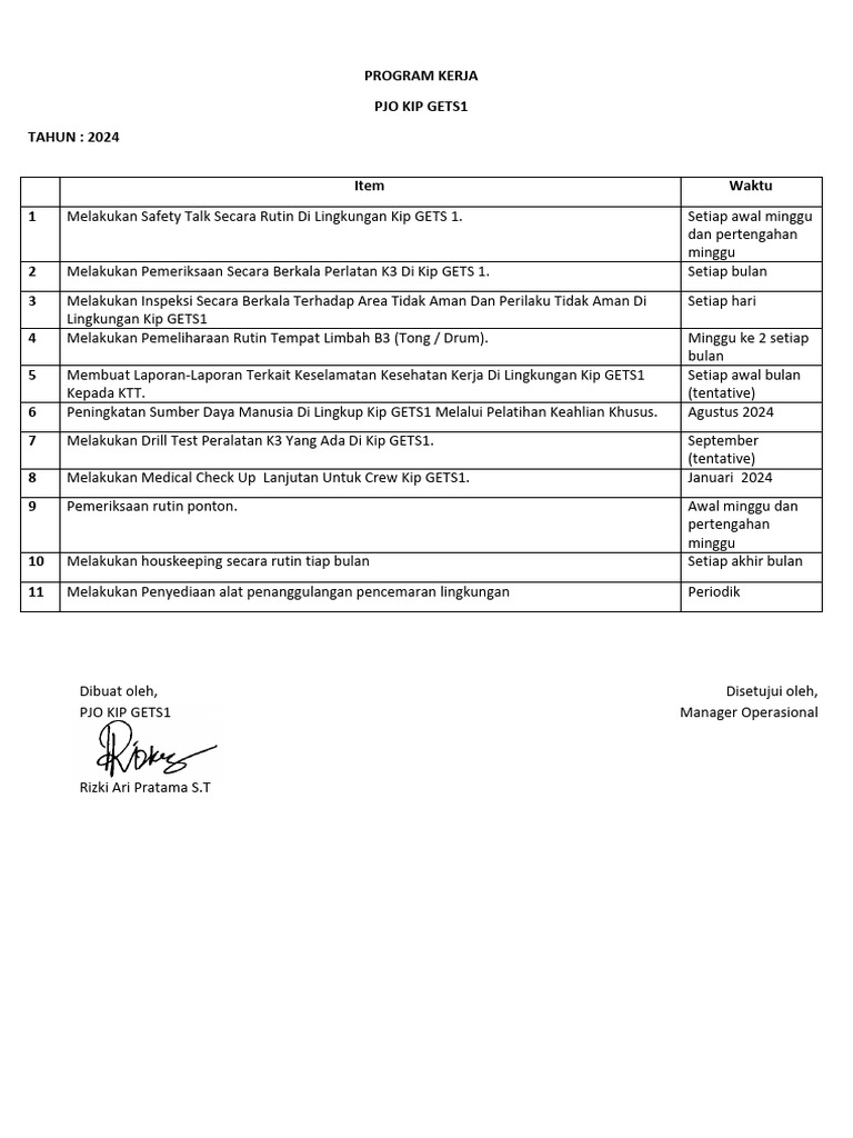 Program Kerja Pjo | PDF