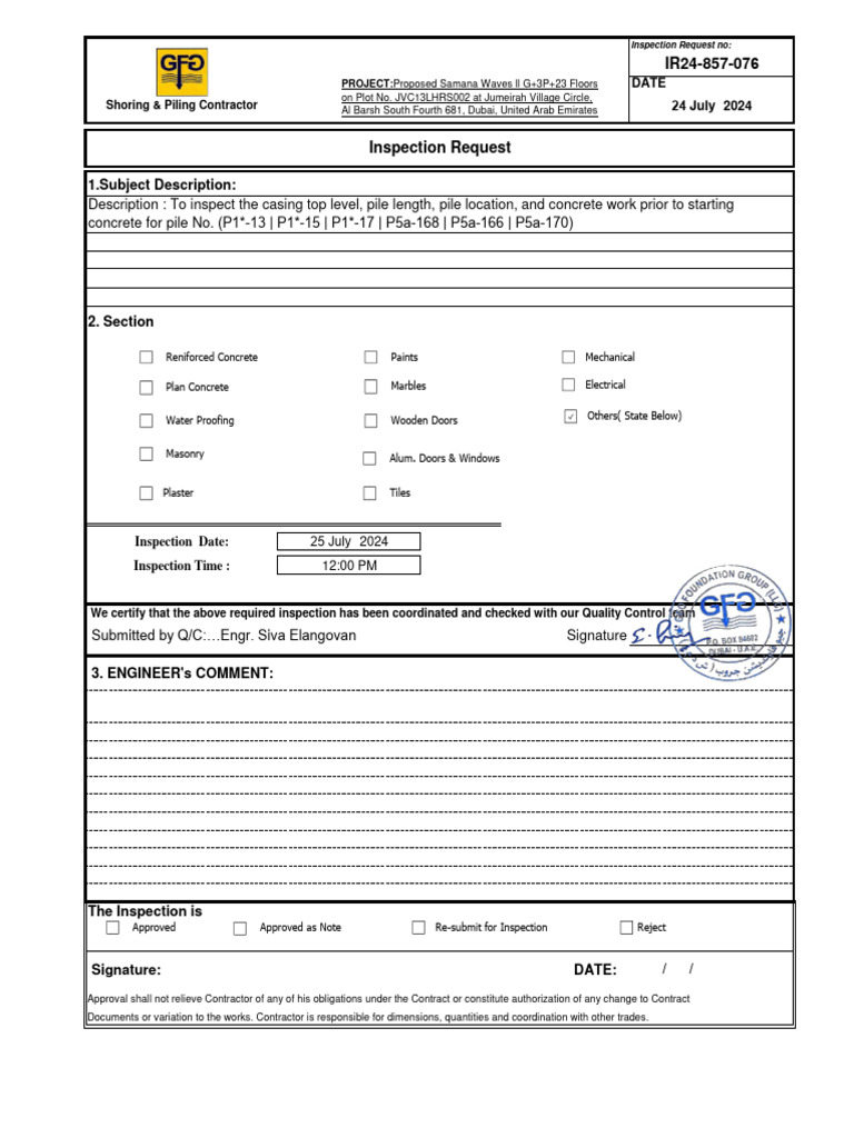 IR24-857-076 Pile Casting | PDF | Materials | Architectural Design