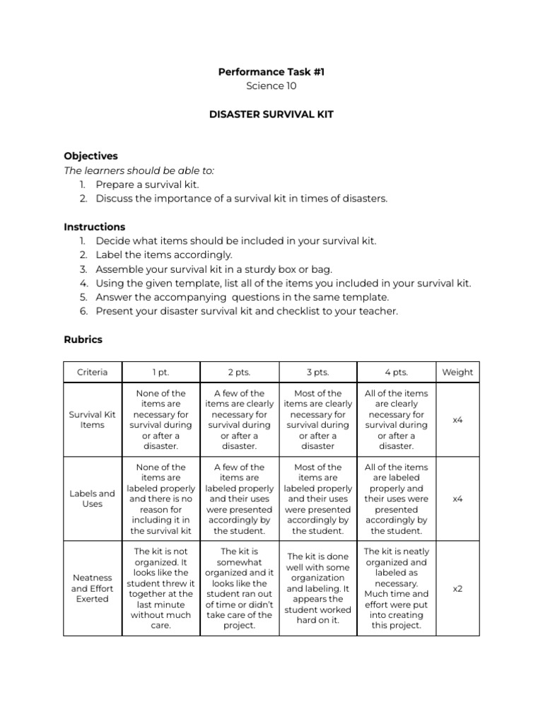 Disaster Survival Kit Project Guide | PDF | Learning | Cognition