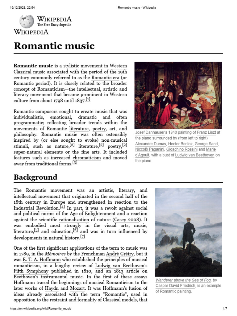 Romantic Music - Wikipedia | PDF | Romantic Music | Musicology