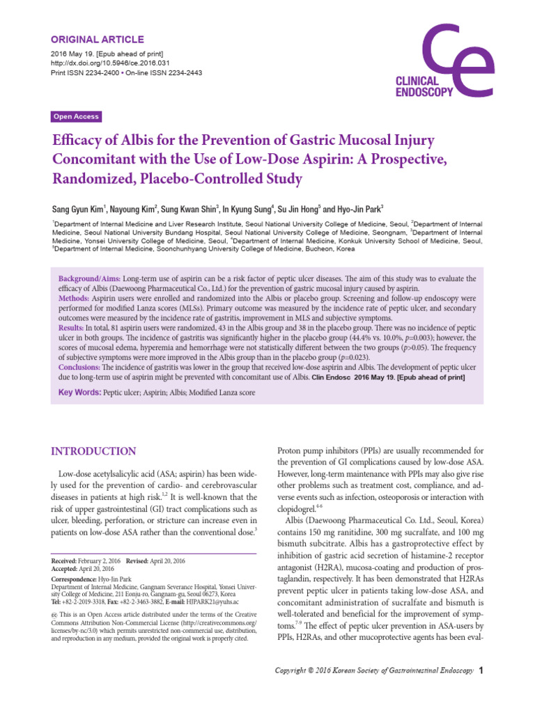 Efficacy of Albis For The Prevention of Gastric Mu | PDF | Aspirin ...