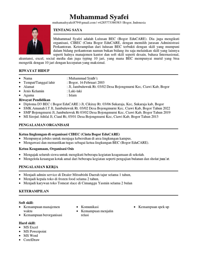 CV Muhammad Syafei 1 | PDF | Bisnis