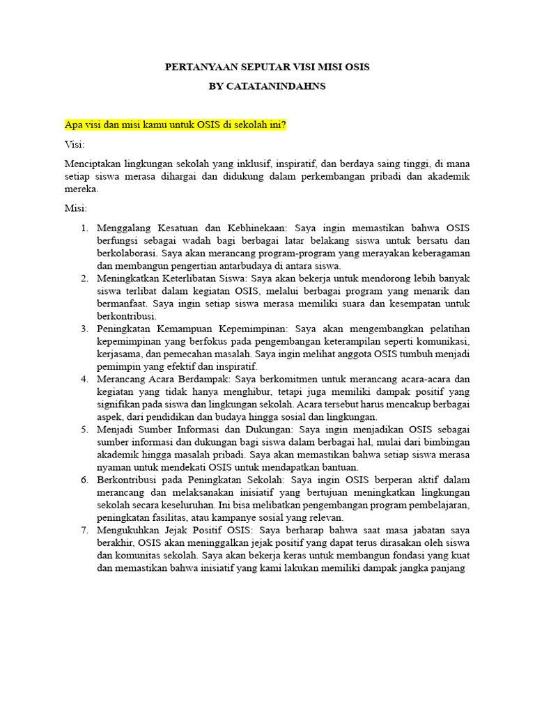 Visi Misi Osis by Catatanindahns | PDF | Ilmu Sosial | Seni